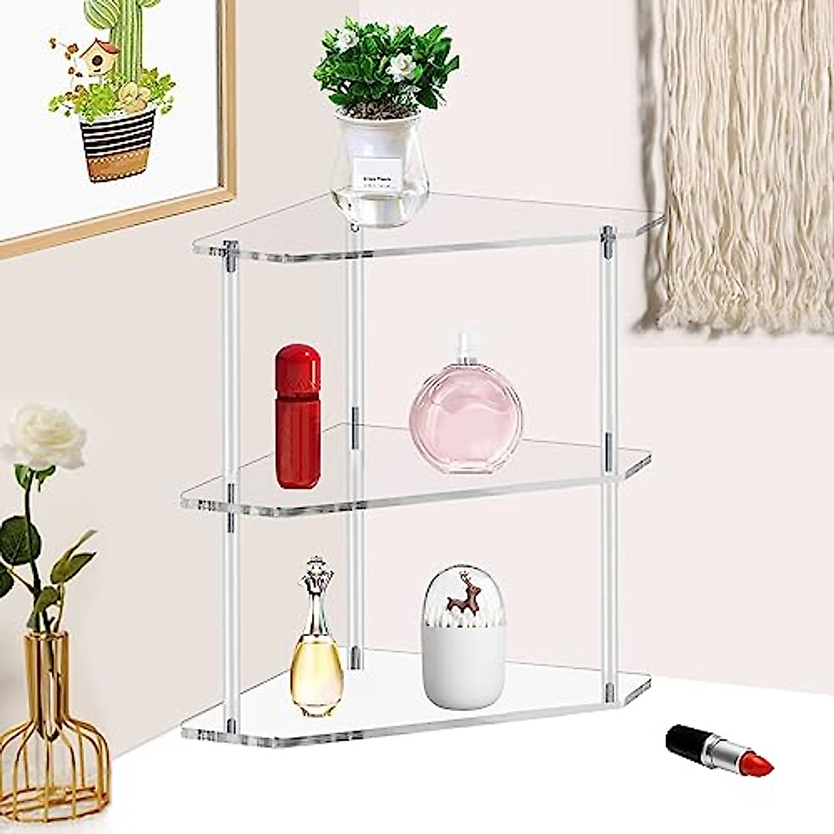 Tasybox Corner Shelf 2 Tier Bathroom Counter Organizer Acrylic Countertop Corner Shelves for Bathroom Kitchen Office Vanity Makeup Spice