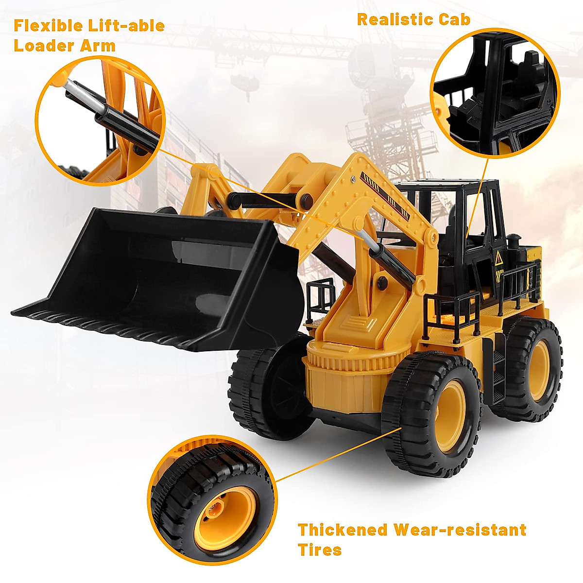 HYG Toys Remote Control Bulldozer, 1/24 Scale Front Loader Construction Vehicles Tractor for Boys，Construction Vehicles 9 Channel Tractor Excavator Toy