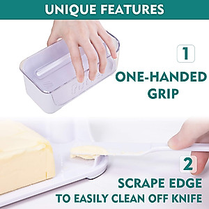 Butter Dish with Lid and Knife,Butter Container with 180° Rotating Sealing Flip-Top,Butter Keeper for Countertop or Fridge,Plastic Butter Holder Container, BPA-Free, Freezer Safe, Hand Wash (White)