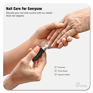 FERYES Nail Clippers for Thick Nails with Catcher, Soft Grip Rubber Handle Fingernail Clippers for Effortless Nail Care, Precision & Powerful Thick Nail Cutter for Senior, Men and Women