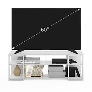 Furinno Camnus Modern Living Entertainment Center Stand with Metal Frame Support for TVs up to 65 Inch, Solid White/White