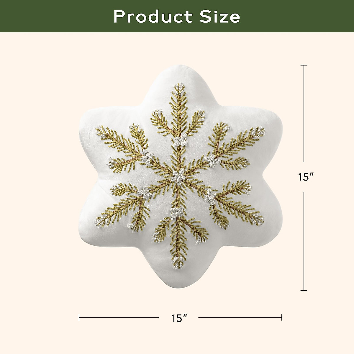 Ashler Snowflake Pillows, Snowflake Throw Pillow, Off White Pillows, 15x15 in Velvet Cushion for Sofa, Bedroom, Living Room Decor