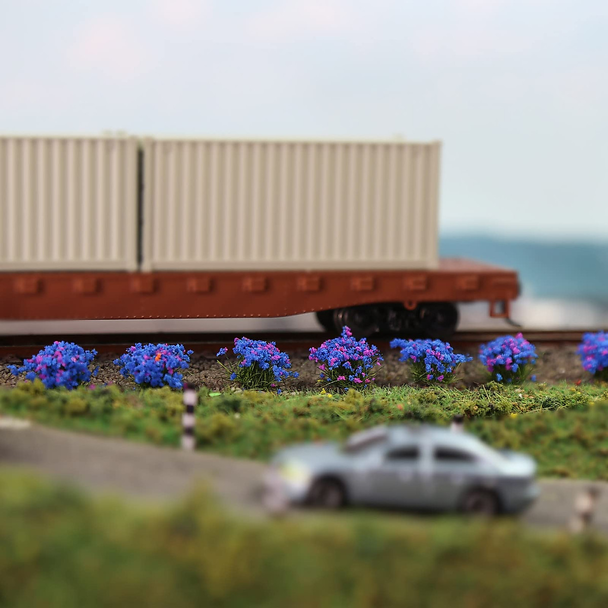 Miniature Vegetation Bushy Shrubs Tuft Flowers with Model Bases War Game DIY Railway Terrain Scenery (D)