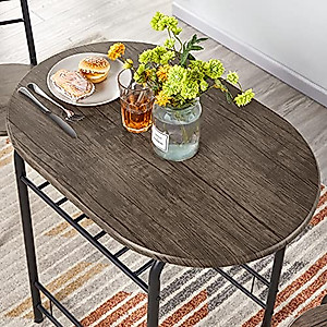 Yaheetech 3 Piece Dining Table Set, Kitchen Table & Chair Sets for 2, Compact Bistro Table Set with Steel Legs, Built-in Wine Rack for Small Space, Apartment, Breakfast Nook, Drift Brown