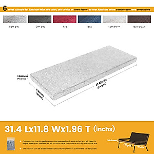 ROFIELTY Custom Size Bench Cushion Patio Bench Seating Cushion Indoor Bench Cushion Outdoor/Indoor Bench/Swing Cushion Porch Swing Cushion Bench Pads (Red,31.4 * 11.8 * 1.96in)