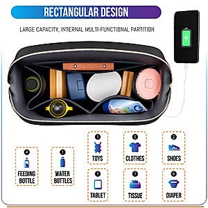 Baby Diaper Bag Backpack with Portable Changing Pad - Multifunction Diaper Backpack with USB Charging Port - Stroller Straps, Large Capacity and Waterproof Unisex Baby Bag (Black)