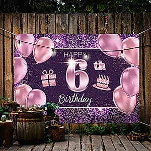 PAKBOOM Happy 6th Birthday Banner Backdrop - 6 Birthday Party Decorations Supplies for Girl - Pink Purple Gold 4 x 6ft