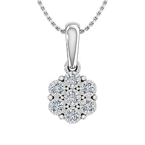 FINEROCK 925 Sterling Silver 7 Stone Cluster Pendant Necklace (0.11 Carat)