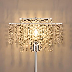 Mlambert Double-Layer Modern Lampshade Crystal Floor Lamp for Bedroom for Livingroom,Elegant Standing Lamp,61.57" Tall Pole Lamp,Suitable for Bedroom,Livingroom,6W LED Bulb Included,Silver
