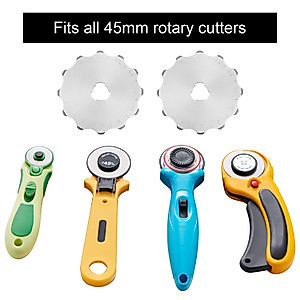 2 Pieces 45 mm Perforating Rotary Replacement Blades 45 mm Rotary Cutter Blades with Plastic Box for Crochet Edge Cutting Crafting Sewing Leather Paper Cardstock