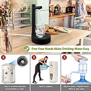 AUAUY Desktop Water Bottle Dispenser, Smart 6 Levels Table Top Water Dispensers for 5 Gallon & Universal Bottles, USB Portable Charging Automatic Water Jug Dispenser for Home,Office,Outdoor(Black)