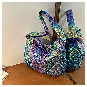 HACODAN Puffer Tote Bag Cloud Quilted Crossbody Bag for Women Puffy Purse Messenger Handbags Down Padded Shoulder Bag (Colorful)