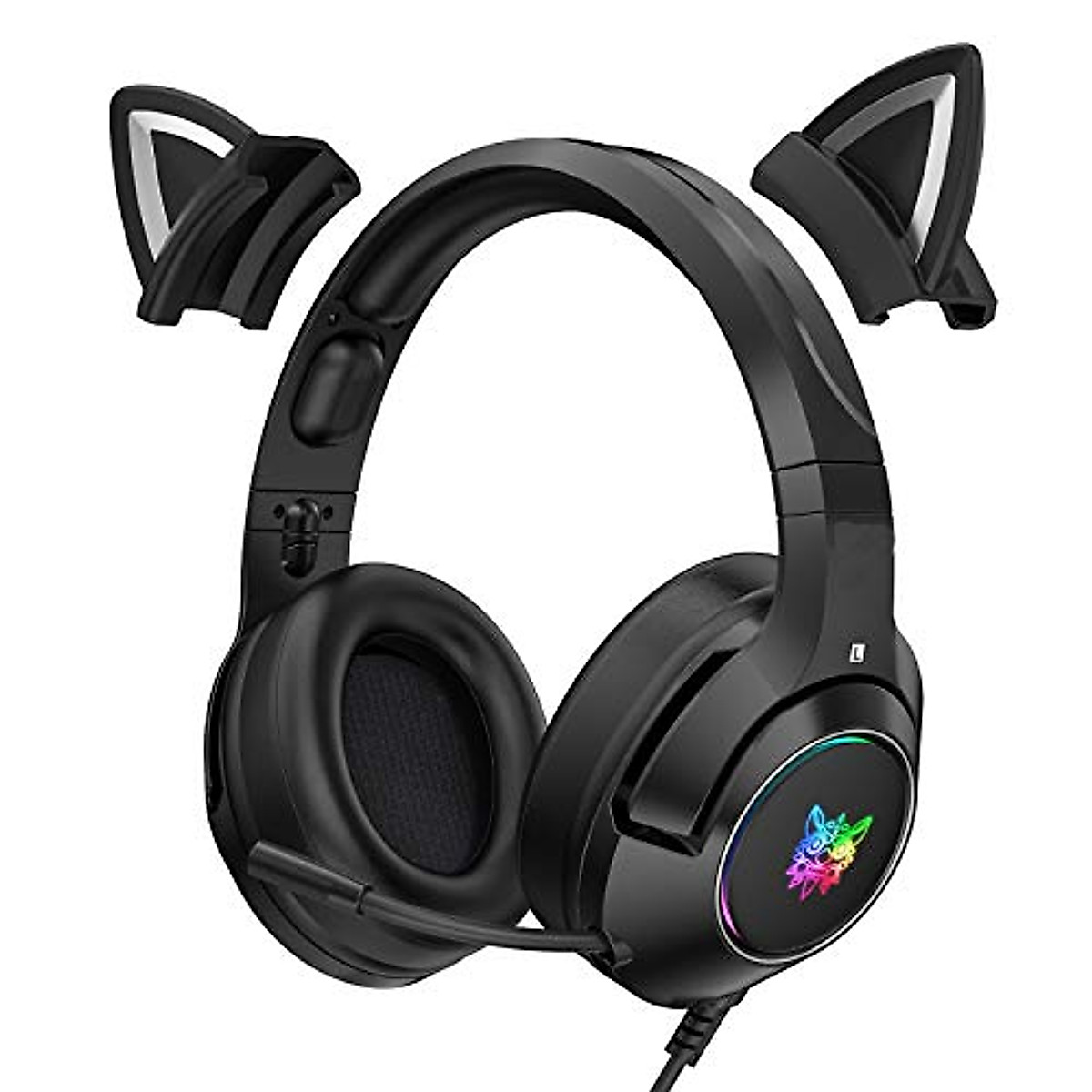 Stereo Gaming Headset with Mic,RGB Luminous Mobile Phone Computer Noise Reduction Headset,Detachable Cat Ear Gaming Headset, for PS4, PS5, Xbox One, PC, Phone