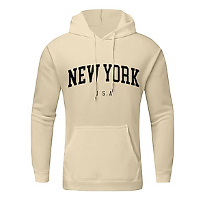 Men's Oversized Pullover Letter Print Graphic Hoodies Long Sleeve Casual New York Sweatshirt with Pocket Mens Pockets Hoodie Black Hoodies Men Trendy Clothes For Men,(Khaki,6XL)