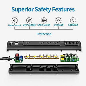 Power Strip, Surge Protector with 4 AC Outlets and 4 USB Charging Ports, 6 Feet Long Extension Cord for Smartphone Tablets Home,Office, Hotel- Black