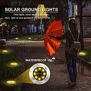 LYHOPE Solar Ground Lights Outdoor, 16 Pack 8 LED Solar Disk Lights Waterproof Garden In-ground Pathway Lights Landscape Lighting for Lawn,Yard,Deck,Patio,Walkway (Warm White)