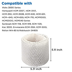 WF2 Humidifier Filter Replacement for Vicks WF2 Kaz Vicks V3100 V3500 V3500N V3600 V3800 V3850 V3900 VEV320 Honeywell HCM-300T HCM-315T HCM-350 Sunbeam 1118 Series Humidifier Filters-2 Pack