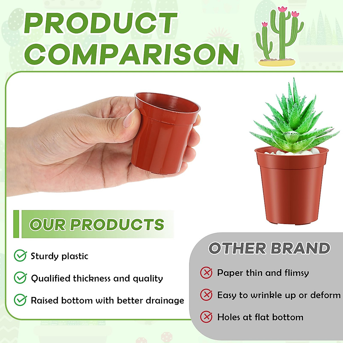 Yaomiao 200 Pcs 2 Inch Red Mini Plastic Plant Pot Nursery Seedling Pots Seed Starter with Drainage Holes for Indoor Outdoor Garden Succulent Plants Cuttings Transplanting