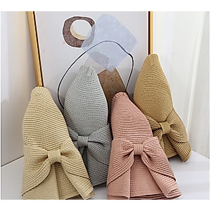 Womens Wide Brim Slit Sun Hat Bow Knot Summer Straw Sun Hats for Women (Beige)