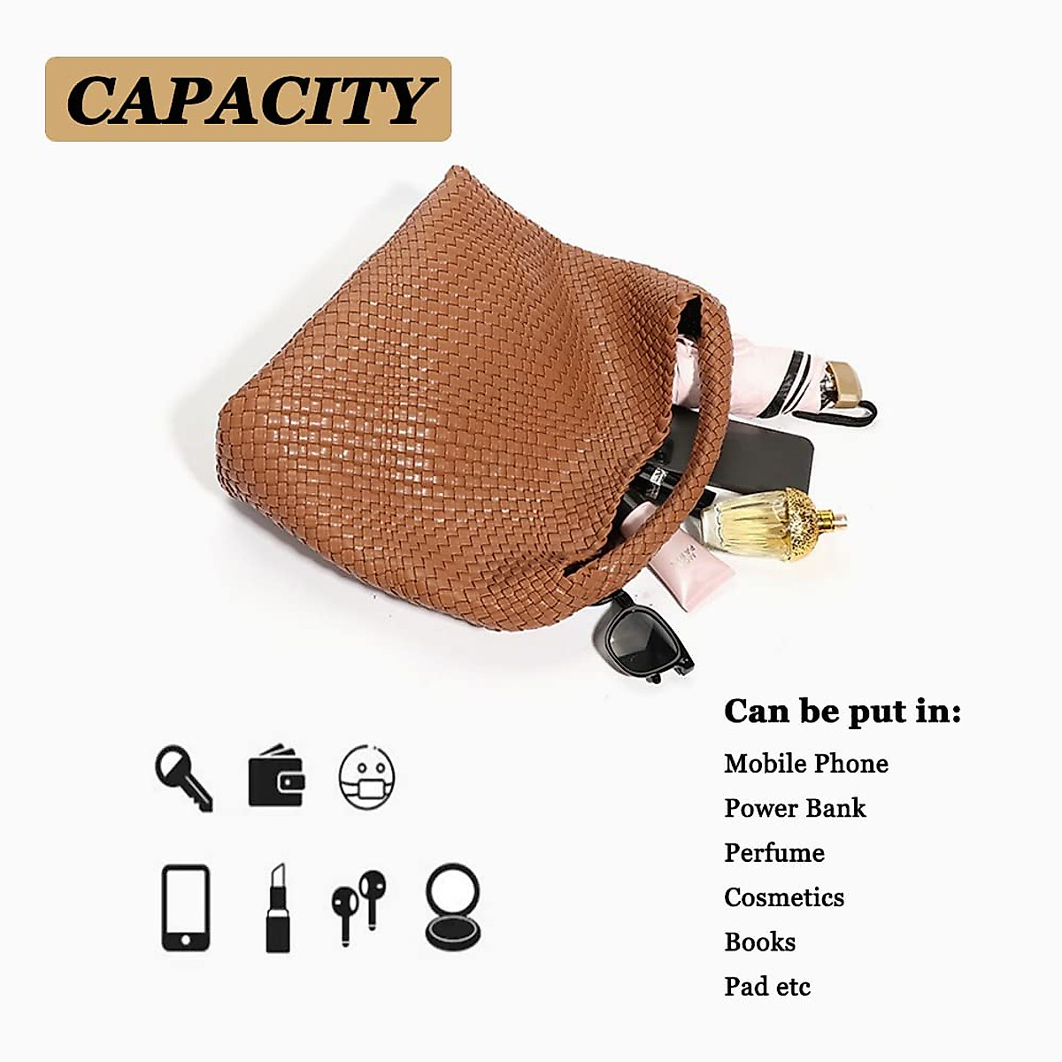 Doxwater Women Vegan Leather Hand Woven Tote Handbag Large Capacity Shoulder Top-handle Bag All-Match Underarm Bag with Purse