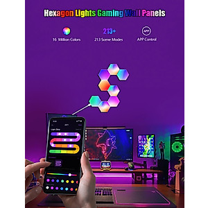 selfila Music Sync DIY Hexagon Lights - 8 Pack Smart APP and Remote RGB Wall Light Hexagonal Modular Gaming Light Honeycomb Shape Panels LED Lights for Bedroom Children Room Decor
