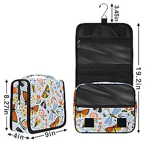 Butterfly Dragonfly Plants Travel Toiletry Bag Cosmetic Makeup Bag for Women Men Hanging Hook Wash Toiletries Portable Toiletry Bags Organizer