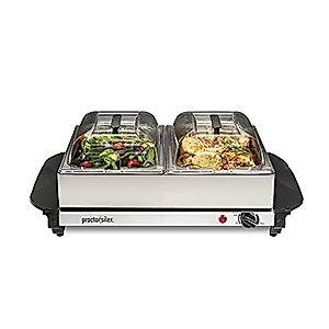 Proctor-Silex Buffet Server & Food Warmer, Adjustable Heat, for Parties, Holidays and Entertaining, Two 2.5 Quart Oven-Safe Chafing Dish Set, Stainless Steel