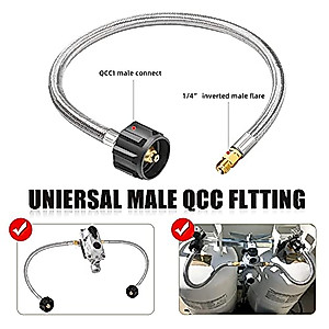 Startool 15 Inch RV Propane Hose, Camper Gas Line Replacement, 1/4-Inch Inverted Male Flare x QCC-1, 2 Pack