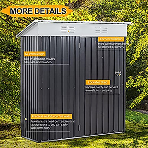 Shintenchi 5x3 FT Outdoor Storage Shed,Waterproof Metal Garden Sheds with Lockable Single Door,Weather Resistant Steel Tool Storage House Shed for Yard,Garden,Patio,Lawn,Dark Grey