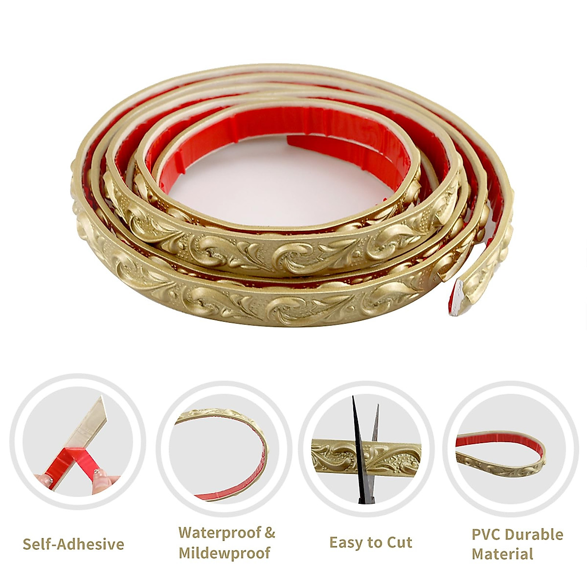 Leenevs Flexible Molding Trim Wall Trim, 16.4 Feet Self Adhesive Peel and Stick Molding Ceiling Molding, Cabinet Border, Mirror Frame Trim Wall Trim for Home Decor Wall Molding & Trim (Champagne Gold)