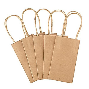24 Pieces Mini Kraft Paper Bags with Handles 6.25 x 3.5 Inch Paper Party Favor Bag, 24 Pieces Blank Kraft Paper Tag Hanging Labels and 33 Feet Long Twine Rope for Treat Bags, Shopping Bags (Brown)