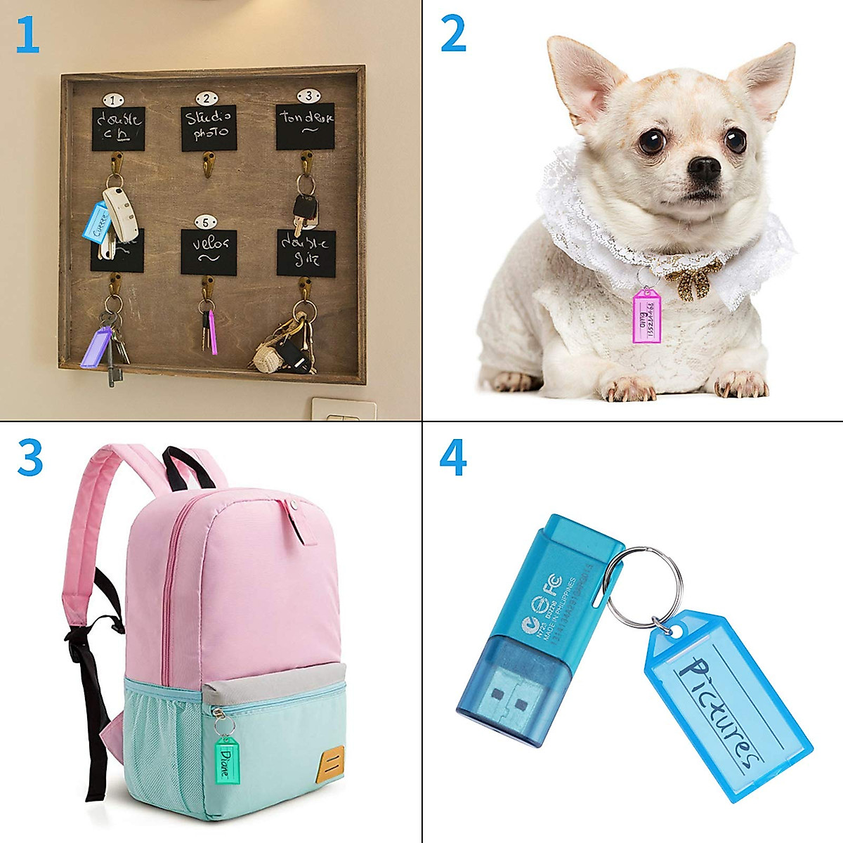 Cuttte 20 Pack Plastic Key Tags with Container, Key Labels with Ring and Label Window, 5 Colors