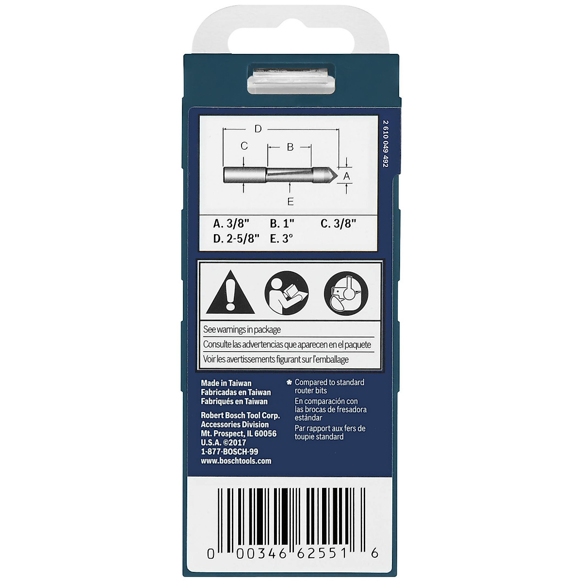 BOSCH 85245SMC 3/8 In. x 1 In. Carbide-Tipped Single-Flute Shear Angle Pilot Panel Router Bit