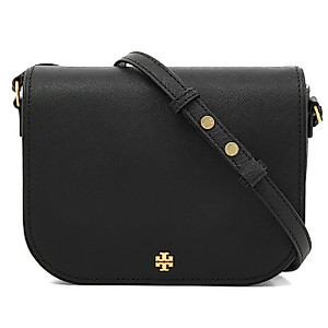 Tory Burch Emerson Womens Saffiano Leather Crossbody Bag (Black)