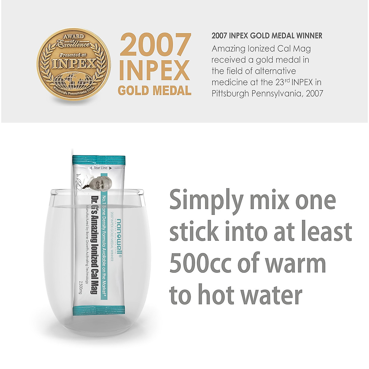 Dr. G's Amazing Ionized Cal Mag Powder, Dietary Supplement for Bone Density Increase, Calcium & Magnesium 2:1 Ratio - 60 Sticks, 60 Day Supply