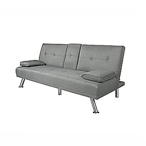 YUNLife&Home Folding Recliner, Metal Legs, Removable Soft Pillow-Top Armrest, Light Gray 66.1" w