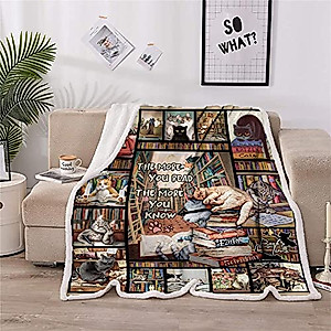 CYREKUD Book Lovers Gifts Throw Blanket,Cat Gifts for Cat Lovers Blanket,Cat Lover Gifts for Women,Gifts for Book Lovers, Soft Cat and Books Blanket for Sofa Couch Beds Decoration Christmas 50x60