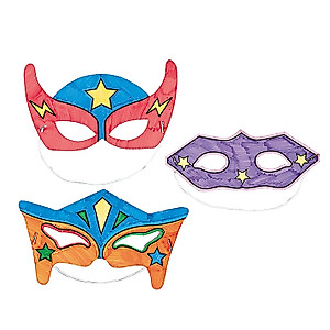 Fun Express DIY Superhero Mask Craft Kits - Makes 12 - Color Your Own Crafts for Kids and Fun Party Activities - VBS Vacation Bible School Supplies/Decor