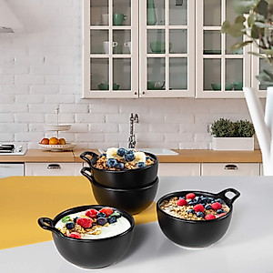 Hoxierence - 10 Oz Matte Ceramic Dessert Bowl, Small Side Dishes for Ice Cream Bowl, Appetizer, Dip, Set of 4 (Black)