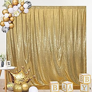 SquarePie Sequin Backdrop Not See Through Thick Stain Background for Photography Glitter Curtain Party 7FT x 7FT Gold