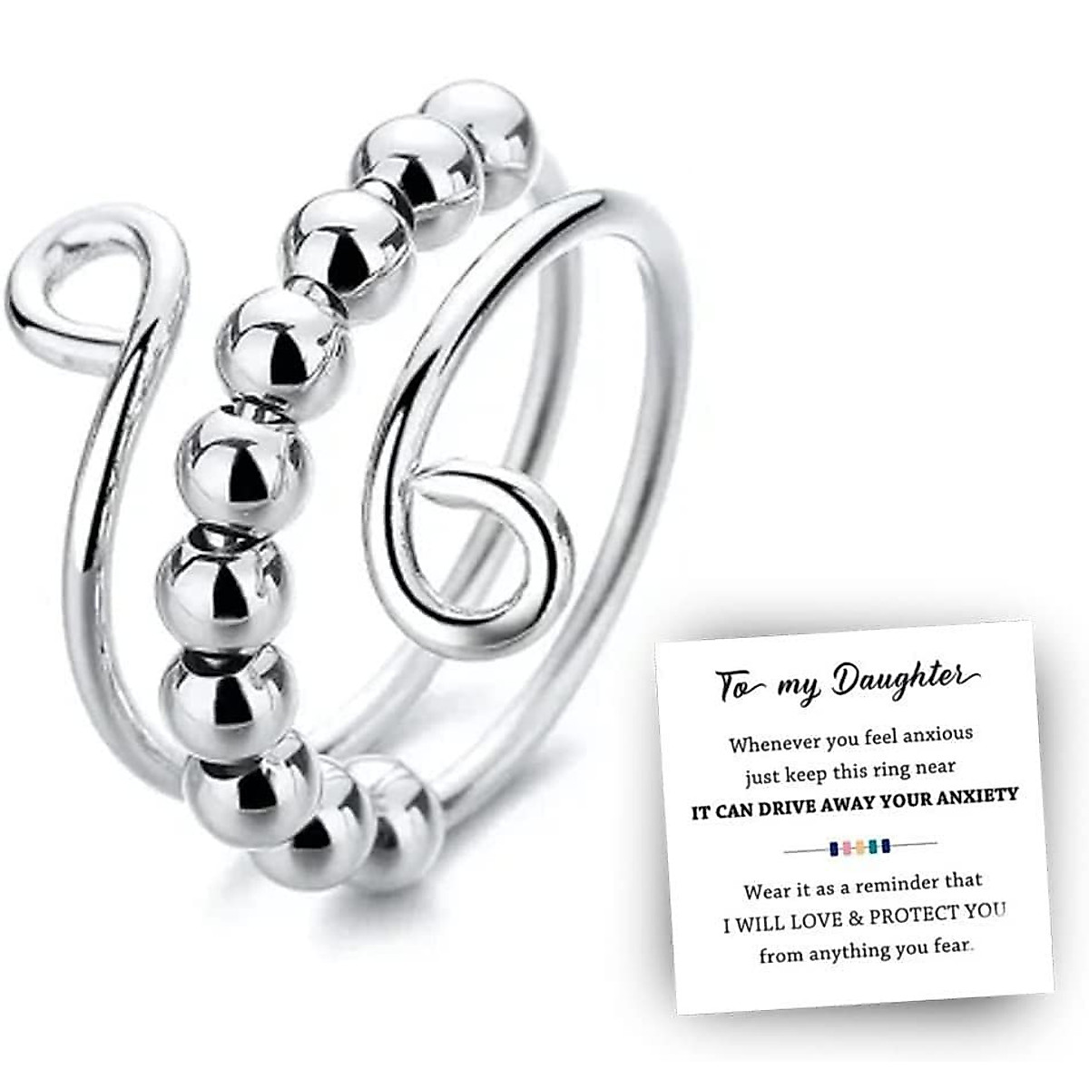 ZhxshwHdd Anxiety Ring For Daughter Stainless Steel Beaded To My Daughter Fidget Ring Silver Golden Fashion Trendy (silver, Adjustable)