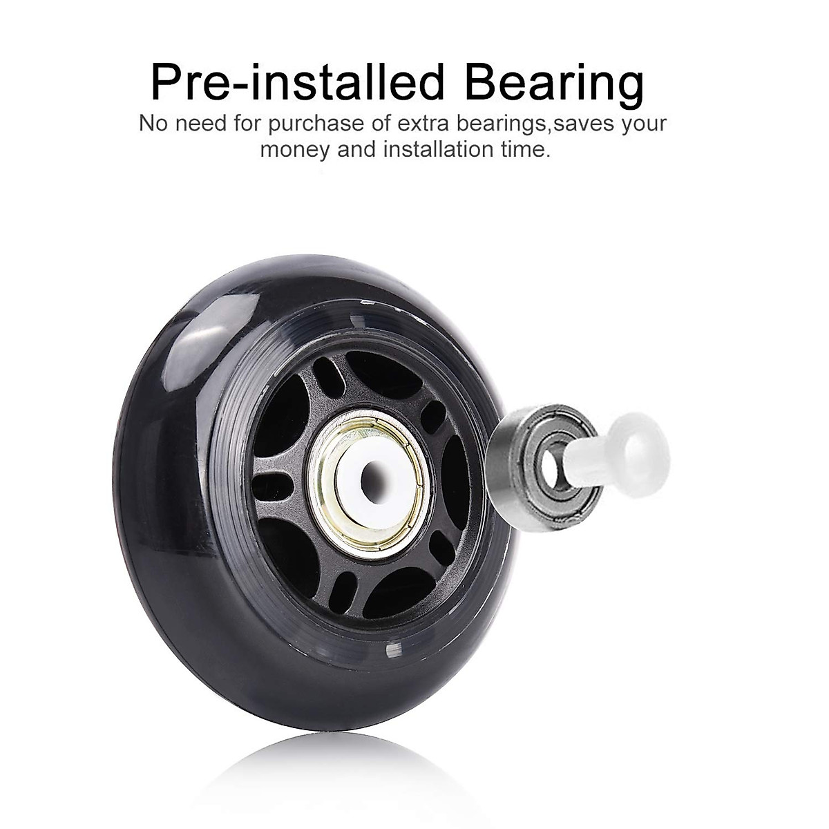 TOBWOLF 8 Pack 70mm 82A Indoor Inline Skate Replacement Wheels, Indoor Skating Wheels with ABEC-7 Bearings, Luggage Wheels, Training Wheels for Scooter - Black