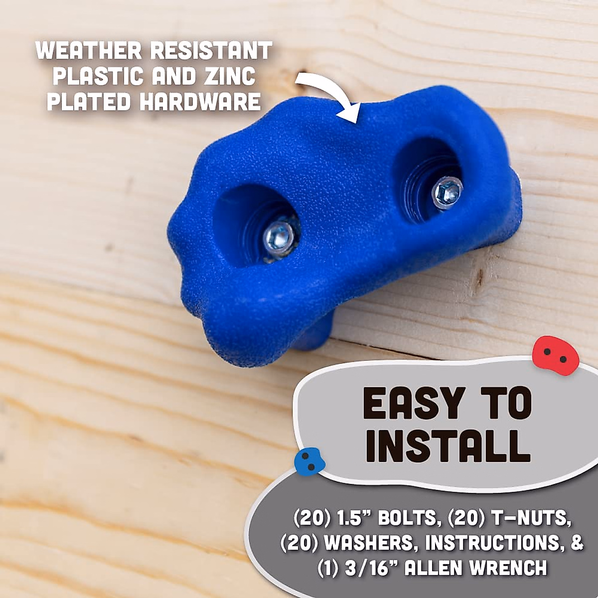 Squirrel Products 10 Large Assorted Rock Climbing Holds with Mounting Hardware - DIY Rock Wall - Ages 3+