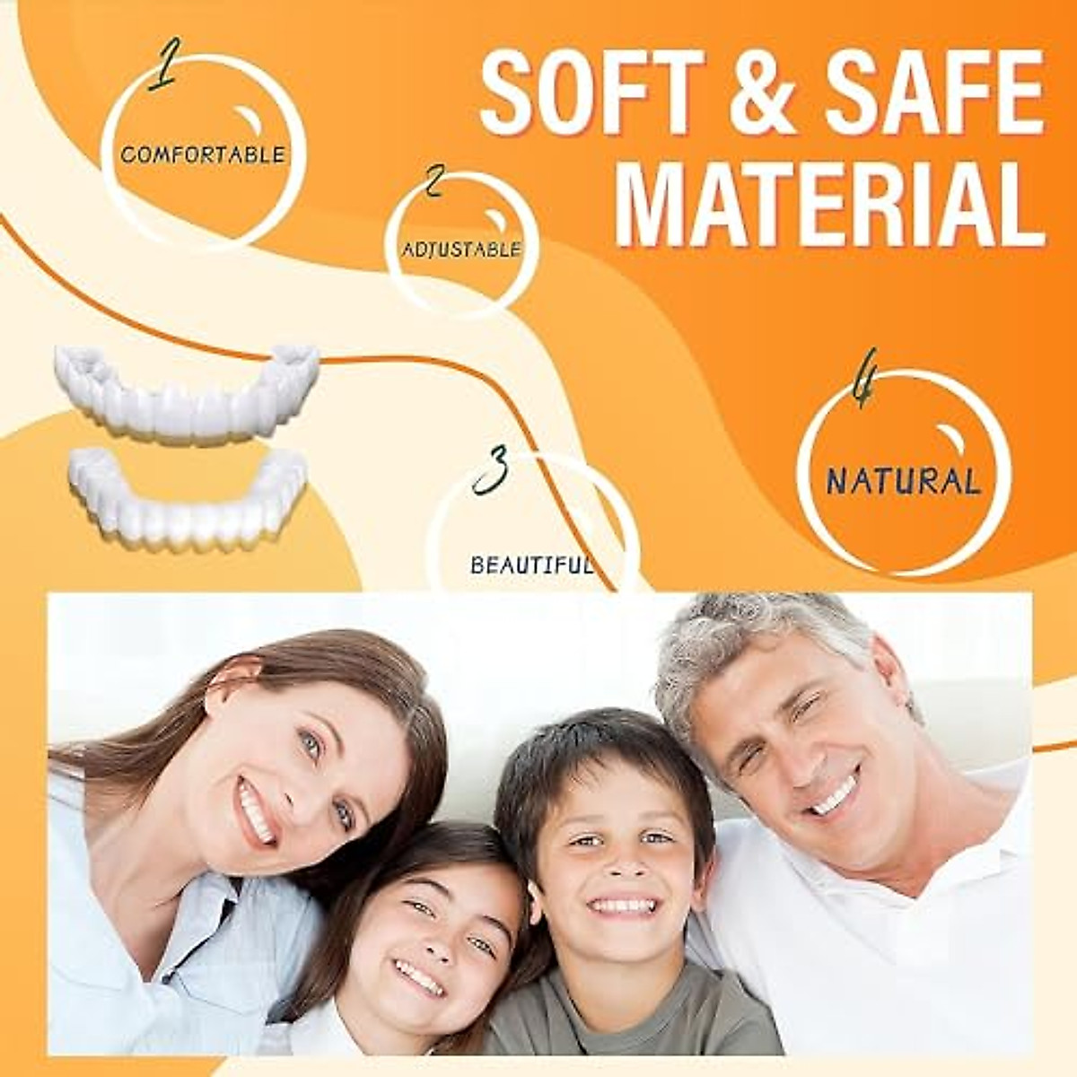 4 PCS Denture Teeth Temporary Fake TeethSnap On Veneers, Snap in for Men and Women,Cover The Imperfect Teeth,No Pain No Shot Drilling,Fix Confident Smile-B01