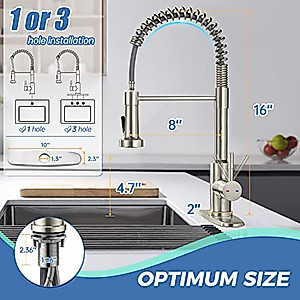 ARRISEA Kitchen Faucets Brushed Nickel, 3 Hole Stainless Steel Kitchen Faucet, Laundry Sink Faucet with Sprayer, Single Handle Outdoor Sink Faucets with Deck Plate, Llave de fregadero de cocina