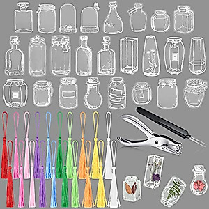 120 Pieces Large Size Transparent Dried Flower Bookmarks Kit Cute Bottle Shaped Flower Bookmark Maker Handmade DIY Transparent Floral Page Clear Floral Bookmark Point Tweezer Hole Punch