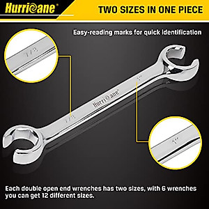 HURRICANE 6 Pc SAE Flare Nut Wrench Set, Brake Line Wrench Set, Size from 1/4" to 1", 6 Point, 15° Offset End, Ideal for Repair and Remove Nuts on Fuel, Tube, Hose, Transmission Lines in Tight Spaces
