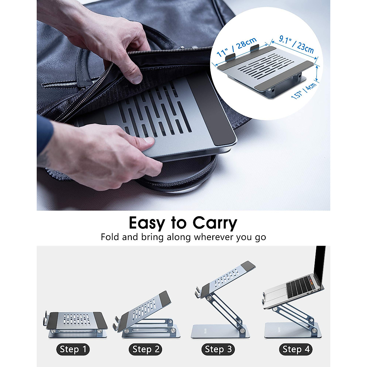 AboveTEK Laptop Stand, Adjustable Laptop Riser, Aluminum Computer Stand for Laptop up to 17.3 Inches, Portable Laptop Holder Compatible with MacBook Pro, HP, Ergonomic Desktop for Office, Home, Grey