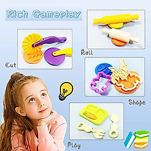 Jaeespon Dough Tools for Kids Play-41 Pieces Dough Play Set Accessories with Fruit Dinosaur Plastic Molds Roller Cutter Scissor, Preschool Arts Toys Kit Gift for Age 2-8 Girls Boys