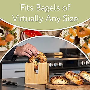 Bamboo Bagel Slicer Holder for Safe & Even Slices - Removable Bottom For Cleaning - Bagel Slicer for Small and Large Bagels with Anti-Slip Base - Bagel Holder Bread Slicer - Bagel Cutter Slicer